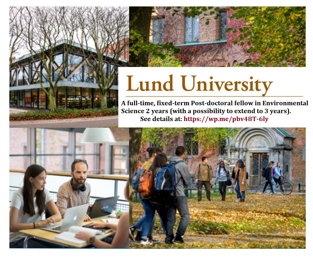 Agristok on Twitter: "📌 Post-doctoral fellow in Environmental Science at Lund University, Sweden ...