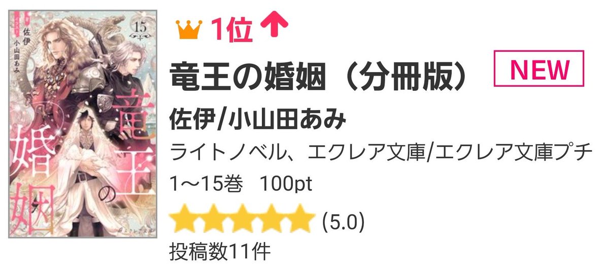 eclair(エクレア)編集部 on Twitter: " 🏆ランキング御礼🏆 『竜王の婚姻』 著:佐伊@saisai1sai 画:小山田あみ@supermanic_soul 🥇1位🥇 ...