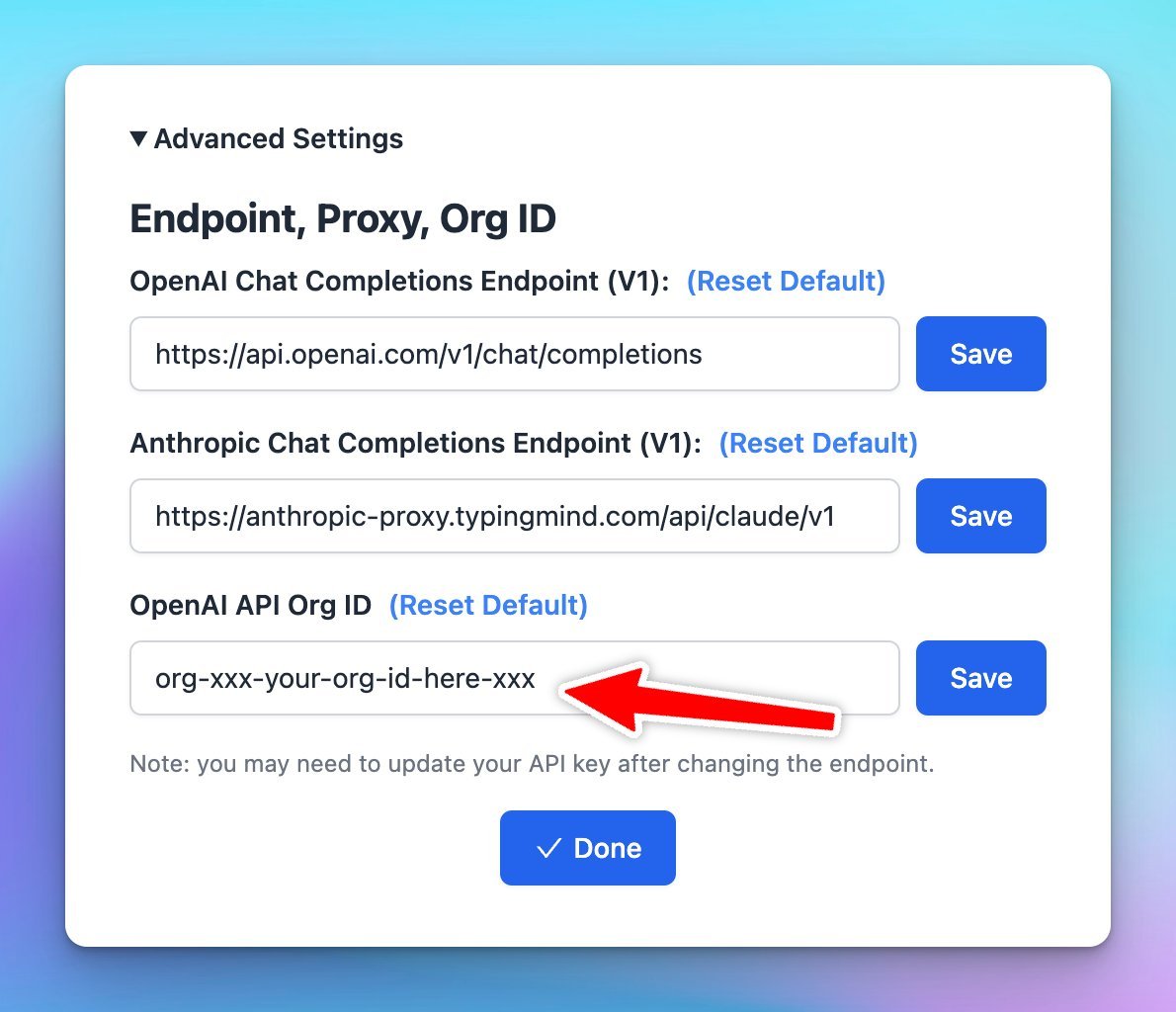 TypingMind on Twitter: "If your OpenAI API key is tied to an organization, you can configure ...
