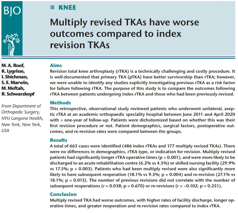 Bone & Joint Open on Twitter: "Multiply-revised total knee arthroplasty (TKA) patients had ...