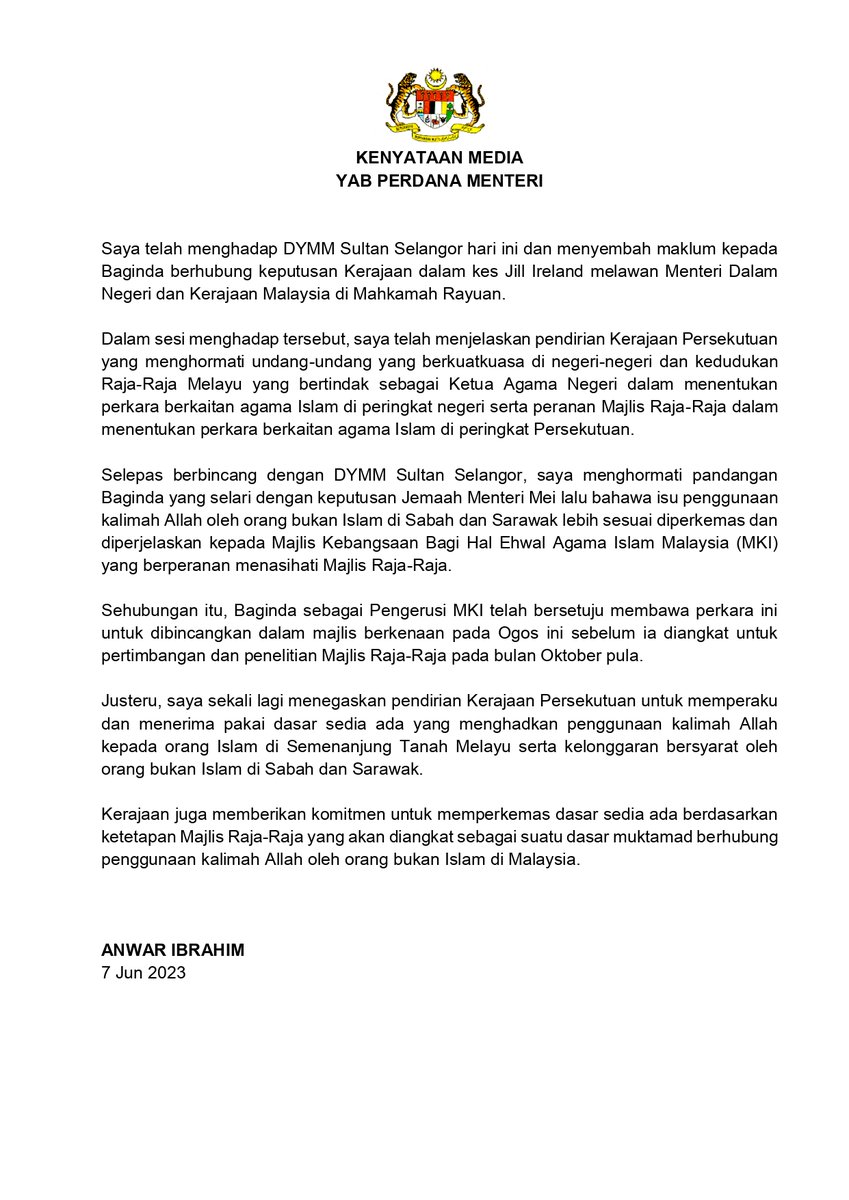 BERNAMA TV 🇲🇾 on Twitter: "Kenyataan Media PM @anwaribrahim menghadap dan menyembah maklum ...