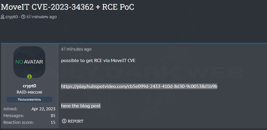 Daily Dark Web on Twitter: "RCE PoC for CVE-2023-34362, a vulnerability in MOVEit, is detected # ...
