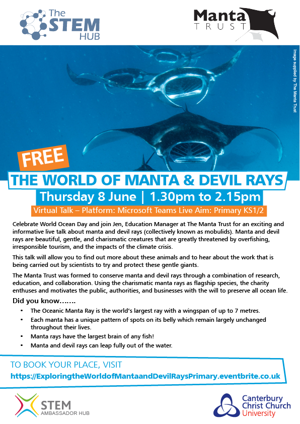 Sussex STEM on Twitter: "TODAY 8 June 1.30pm, celebrate @WorldOceansDay, join @MantaTrust # ...