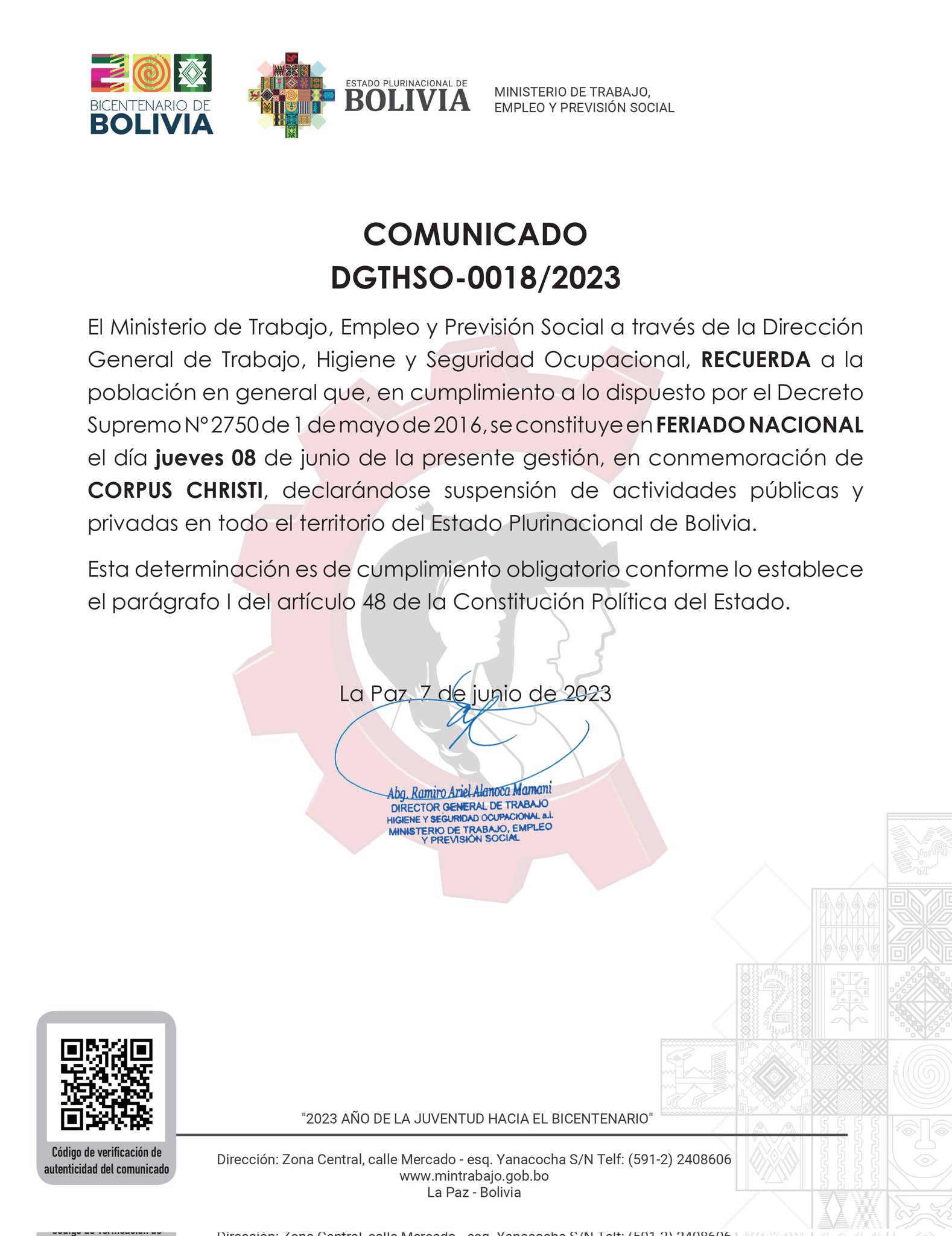 Ministerio de Trabajo, Empleo y Previsión Social (@MinTrabajoBol) / Twitter