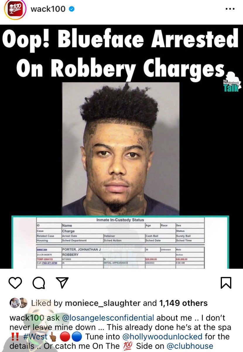 4ortunefame💰👑💰 on Twitter: "Wack 100 says Blueface is already freed and says..” I’ll never leave ...