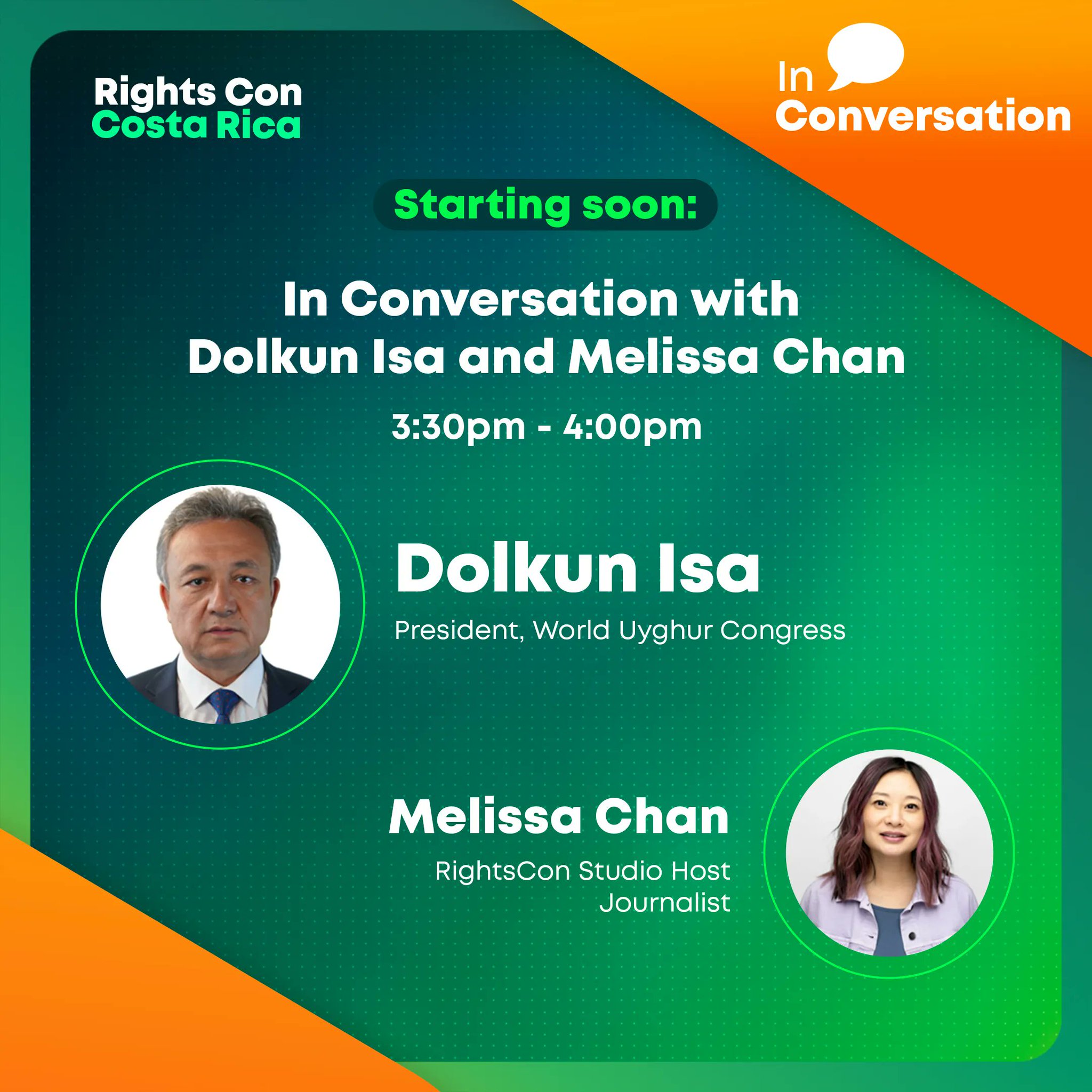 RightsCon on Twitter: "👥 In 30min, Main Stage👥 Dolkun Isa (@Dolkun_Isa) and Melissa Chan ...