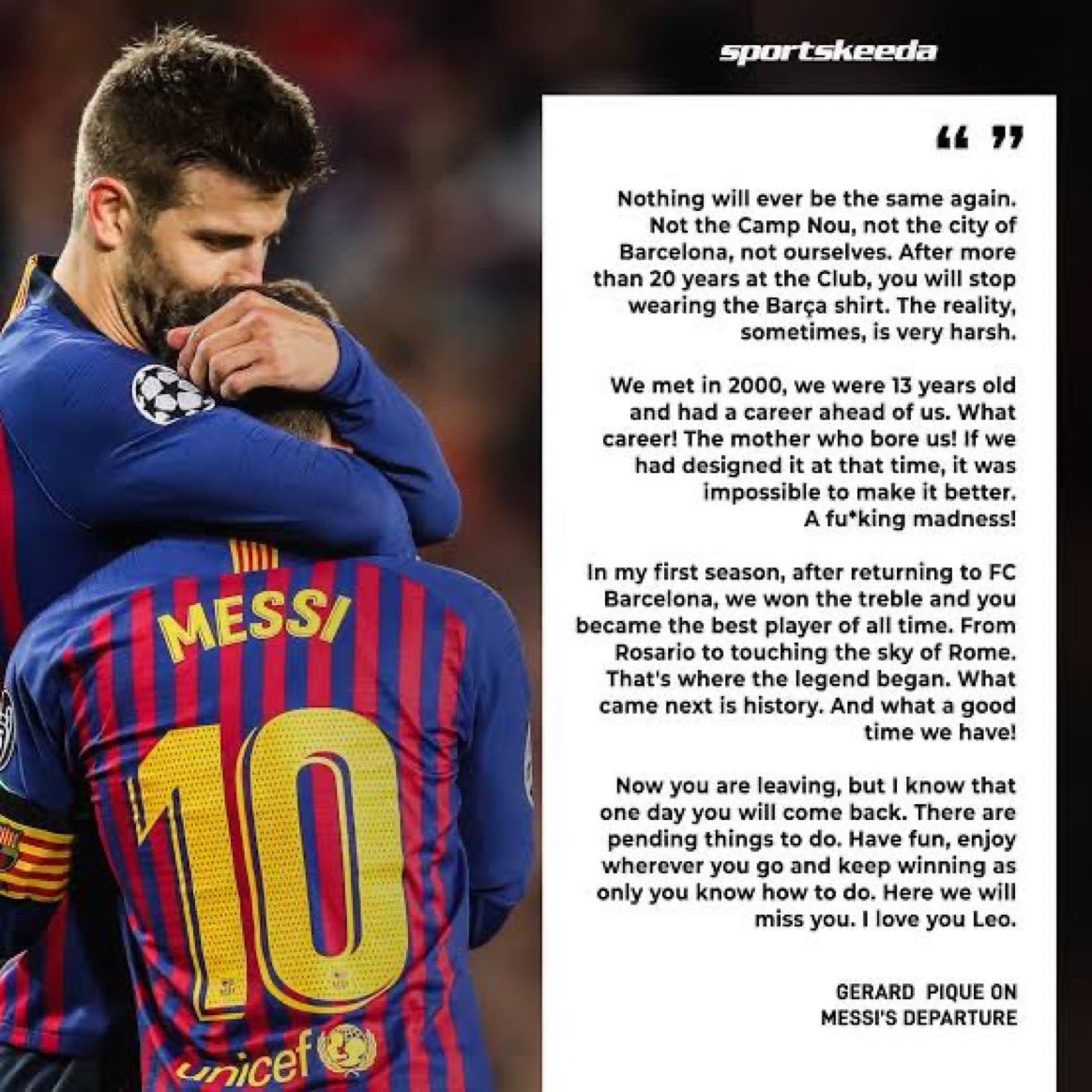 A thread of some of the messages sent to Messi on his departure from ...