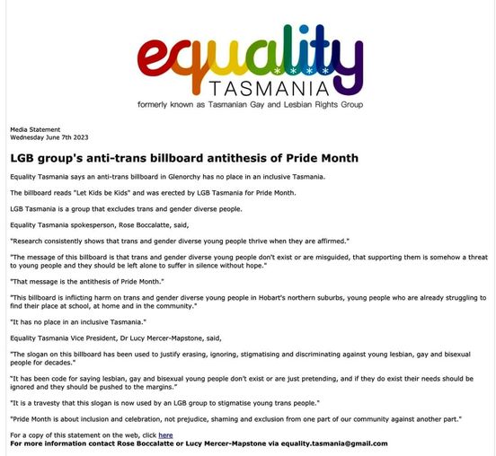 Kat Karena, lostwomensrights.com, Gender Rational on Twitter: "1. Equality Tasmania took issue ...