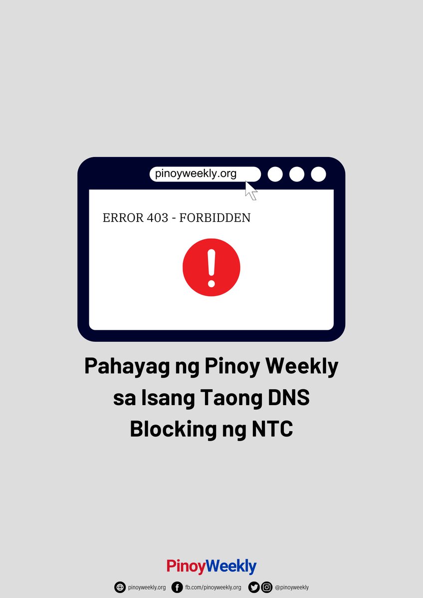 Pinoy Weekly on Twitter: "Pahayag ng Pinoy Weekly sa Isang Taong DNS Blocking ng NTC # ...