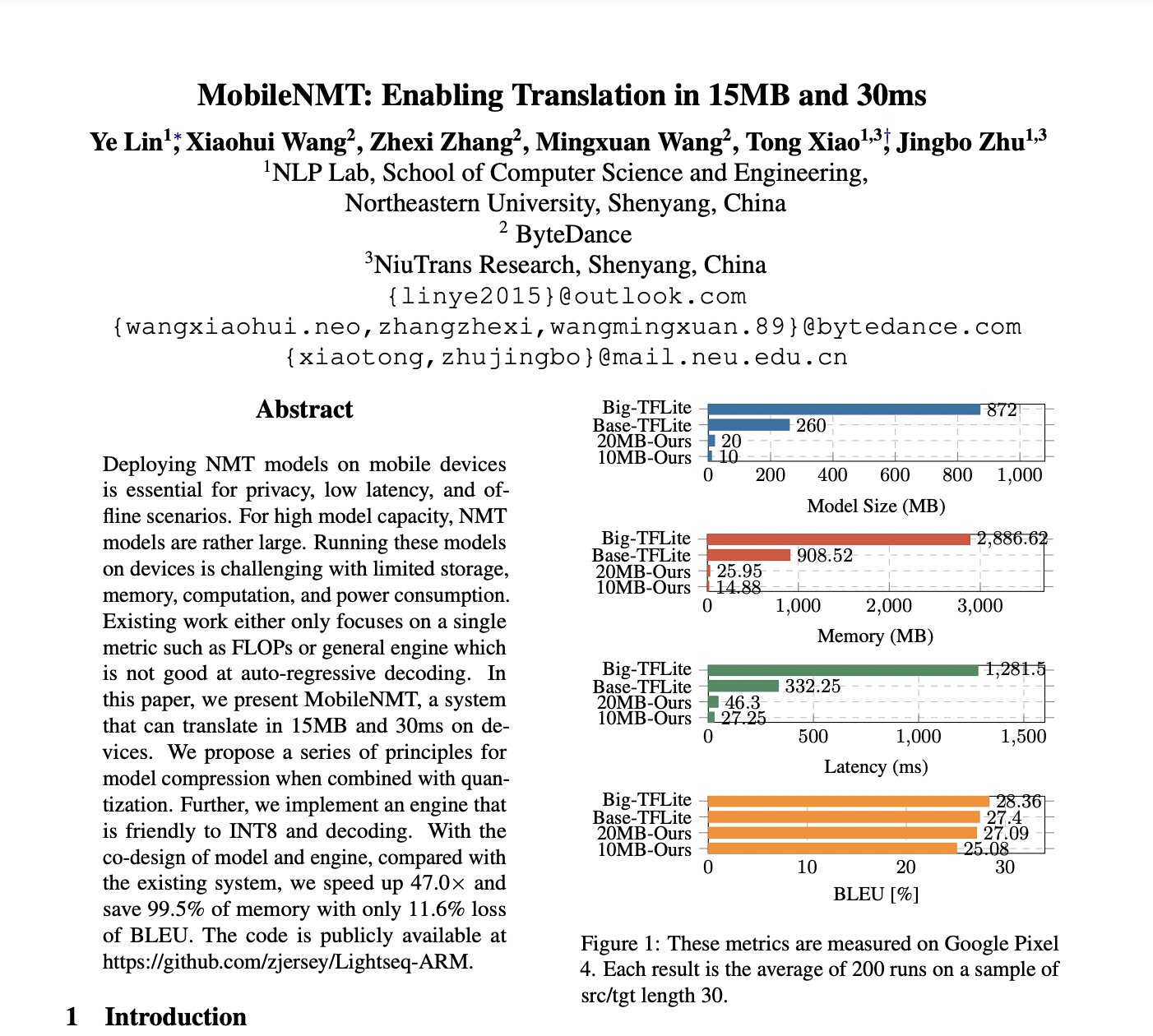 AK on Twitter: "MobileNMT: Enabling Translation in 15MB and 30ms paper page: https://t.co ...
