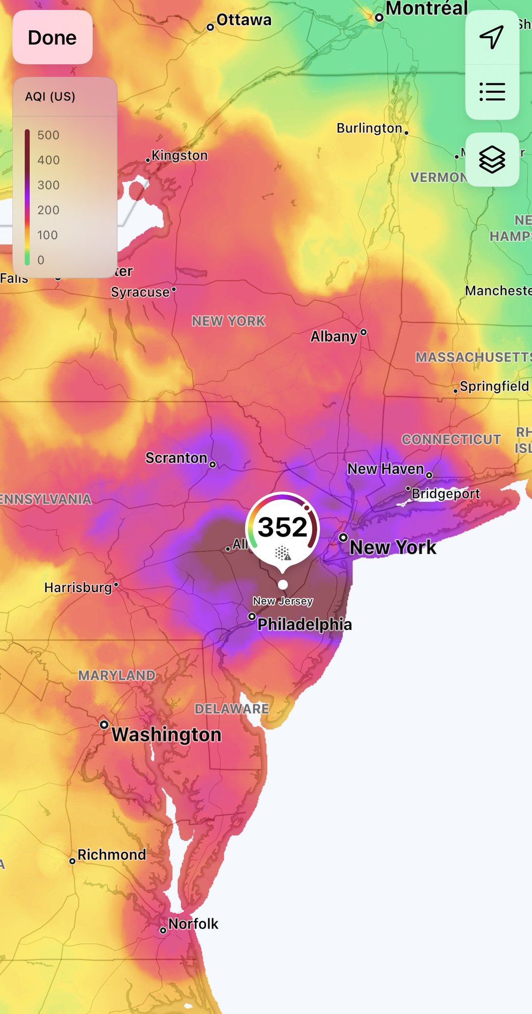 spin9 on Twitter: "คุณภาพอากาศ New York และรัฐใกล้เคียงทั้งหมด สาหัสเข้าขั้นวิกฤต AQI ทะลุ 350 ...