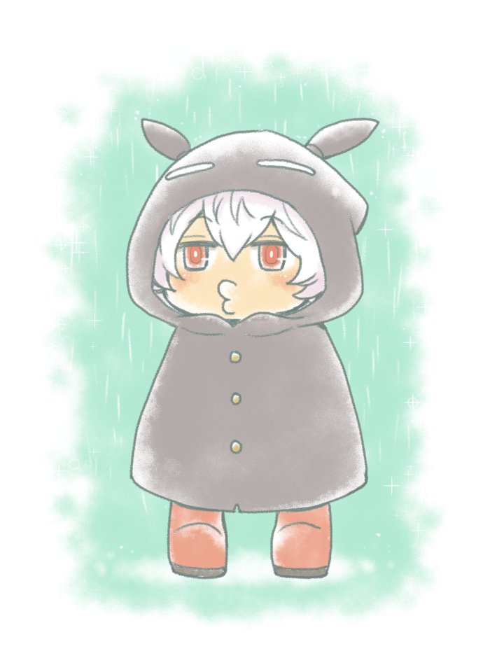 solo red eyes white hair rain boots o3o chibi illustration images