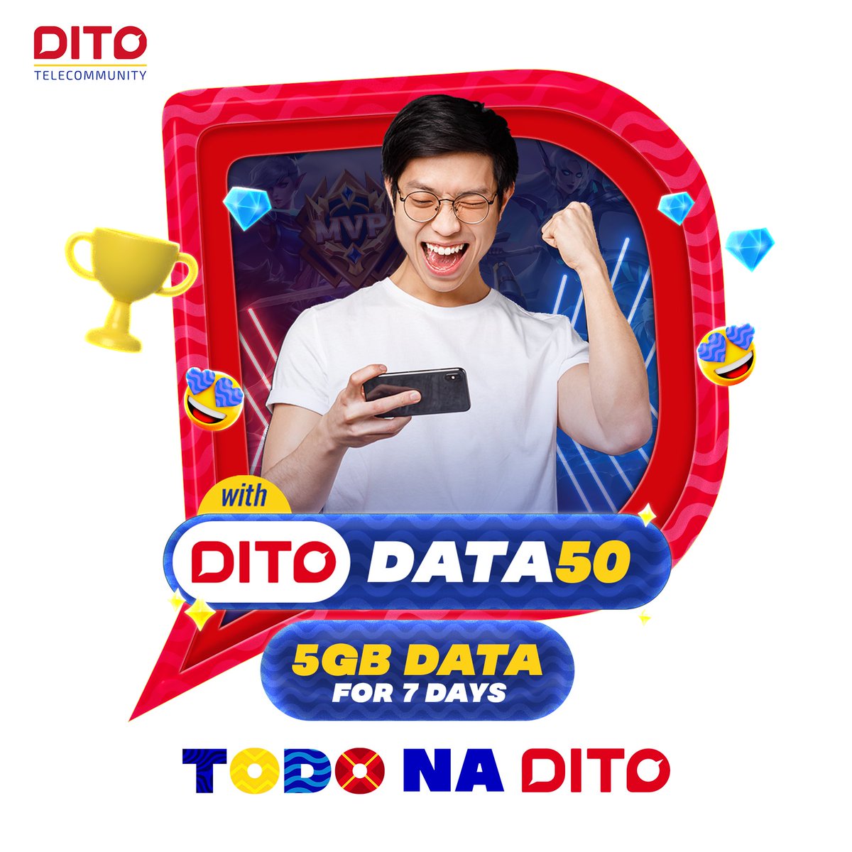 DITO Telecommunity on Twitter: "Sa 50 pesos mo, pwedeng-pwede na tumodo! Get 5GB data for 7 days ...