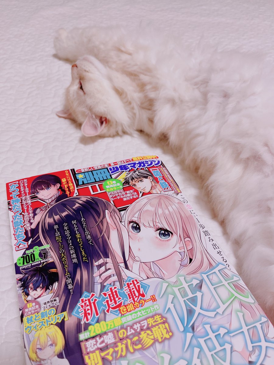 「別冊少年マガジン、【彼氏時々彼女】が大変光栄なことに表紙にして頂いてるので紙でも」 ムサヲ🐈⬛🐈のイラスト