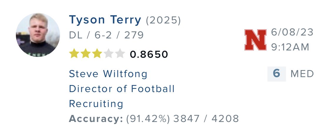 Husker Hep! • Nebraska Football on Twitter: "🔮🔮🔮🔮 ⭐️⭐️⭐️ DL Tyson Terry 25 #GBR🌽 (Wiltfong💣)"