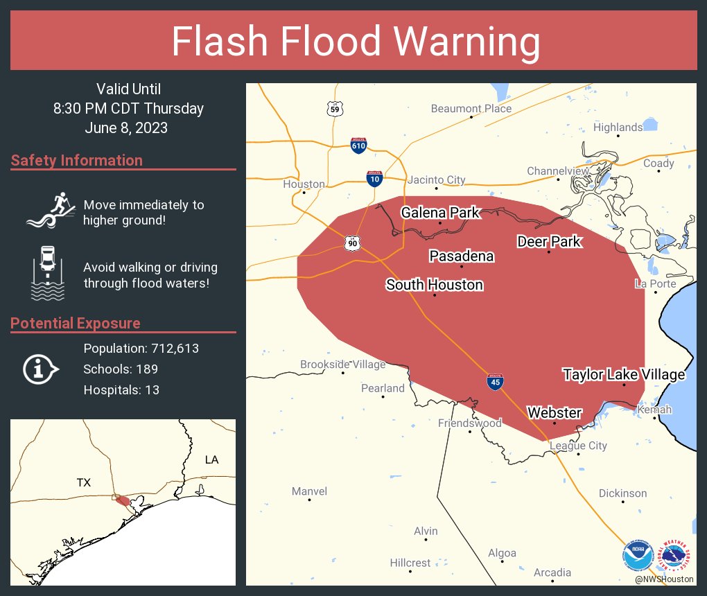 NWS Houston on Twitter: "Flash Flood Warning including Pasadena TX, Deer Park TX and South ...