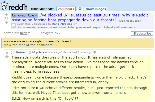 Reddit Lies on Twitter: "Reddit mod is furious that a Christian ad shows up in his subreddit. He ...