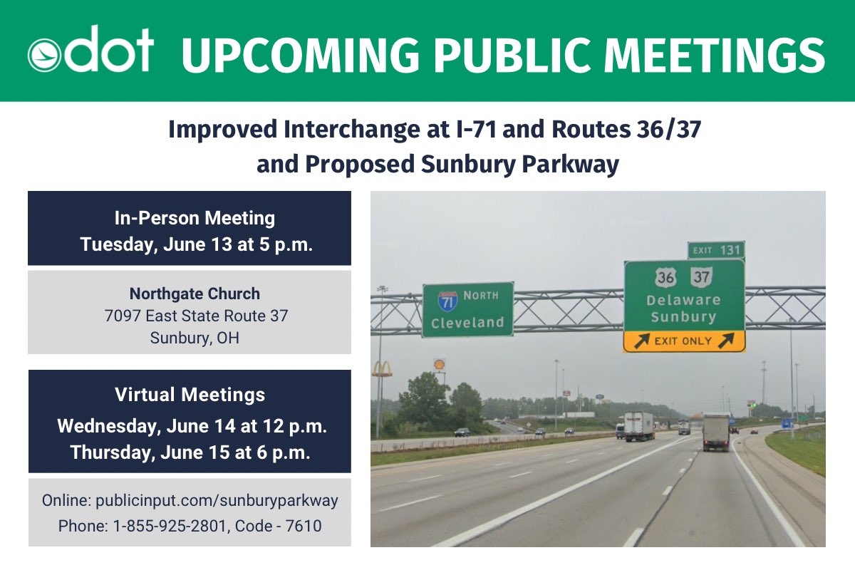 ODOT Columbus on Twitter: "UPCOMING PUBLIC MEETINGS: ODOT will present ...