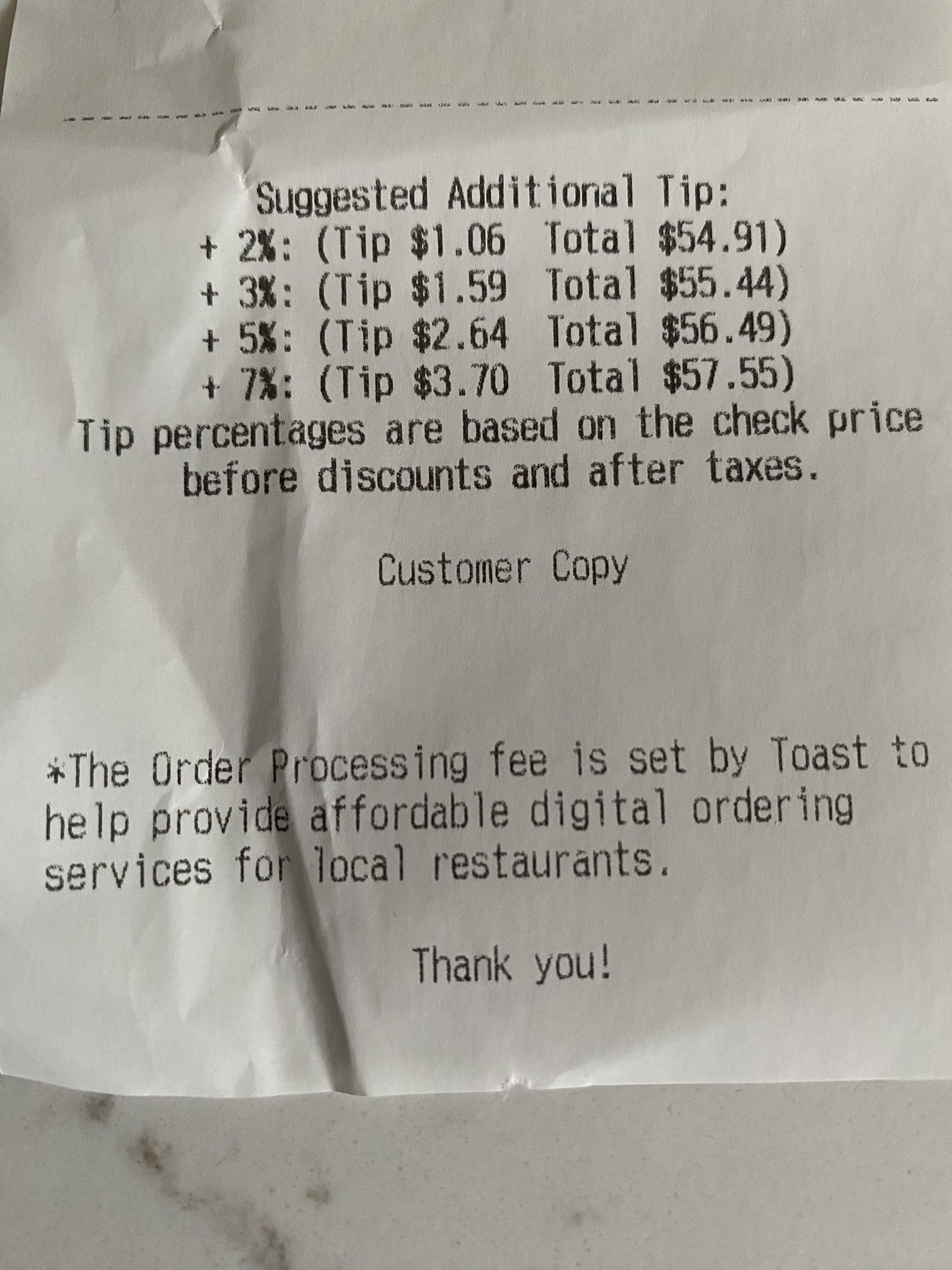 Restaurant Receipt With Tip