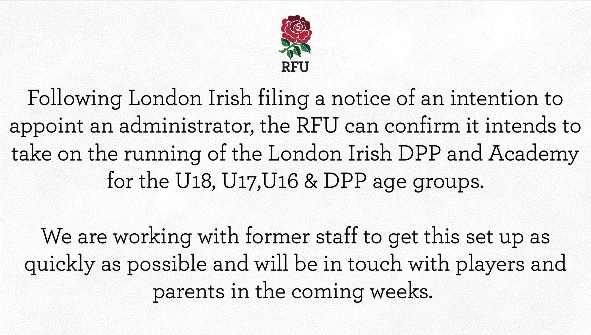 Rugby Football Union on Twitter: "RFU Statement on London Irish Developing Player Pathway and ...