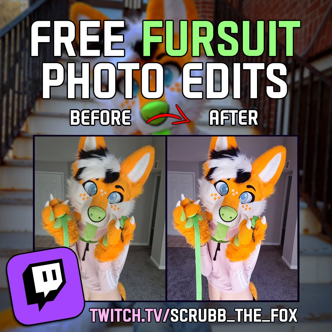 Scrubb on Twitter: "I'm editing fursuit photos for free on Twitch! Feel free to send two photos ...