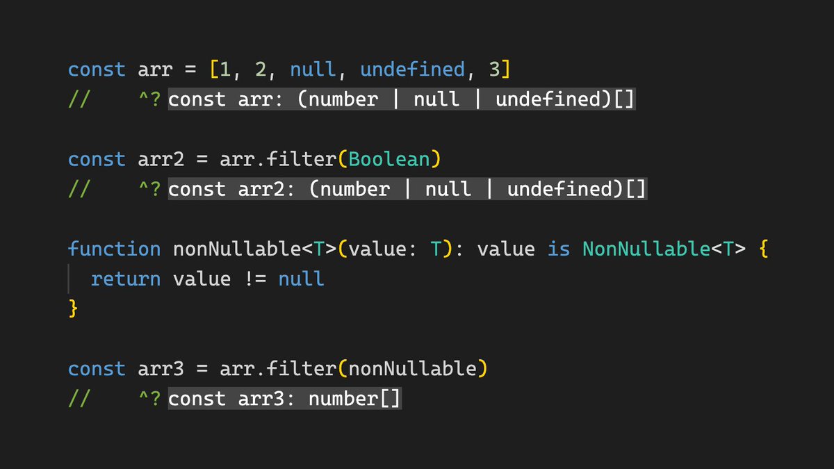 Haz On Twitter Typescript Pro Tip Instead Of Using `filterboolean` To Remove Null And