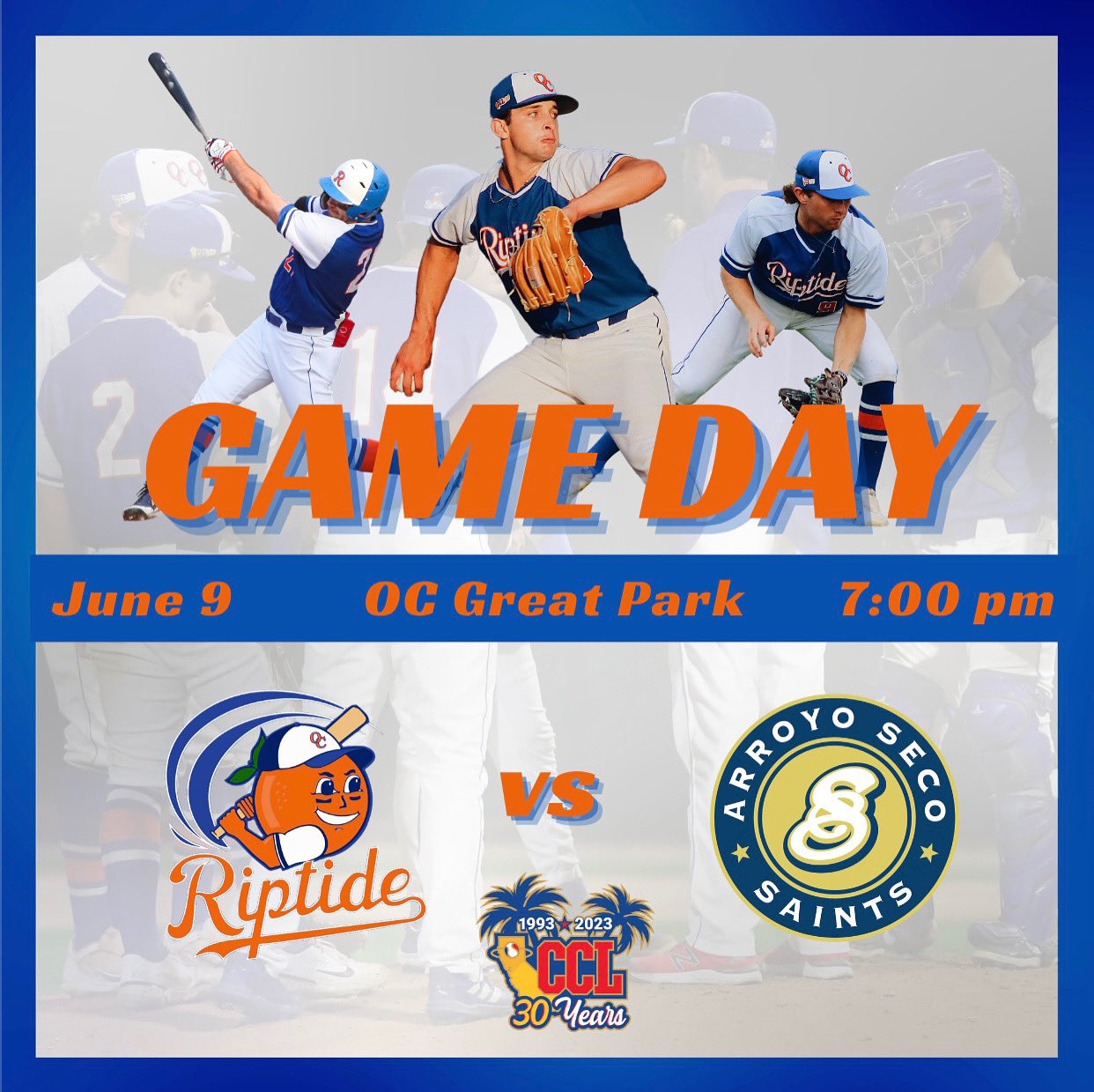 OC Riptide Baseball on Twitter: "It’s #GameDay ‼️ The Ripetides will take on the @ArroyoSecoCCL ...