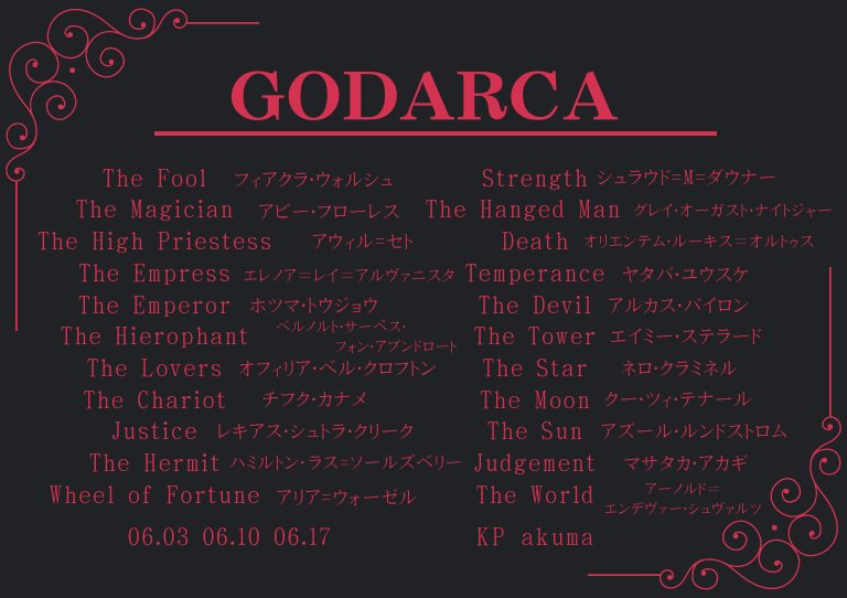 フラウエン🍀🦇🌃⏱⛓ on Twitter: "クトゥルフ神話TRPG「GODARCA」 作者:アルティメット七味マン様 5生還 17ロストにて終了です！ 濃密な2日間でした！本当にありがとう ...