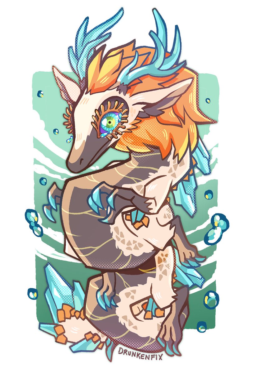 No Humans Solo Full Body Artist Name Blue Eyes Antlers Yellow Sclera Illustration Images