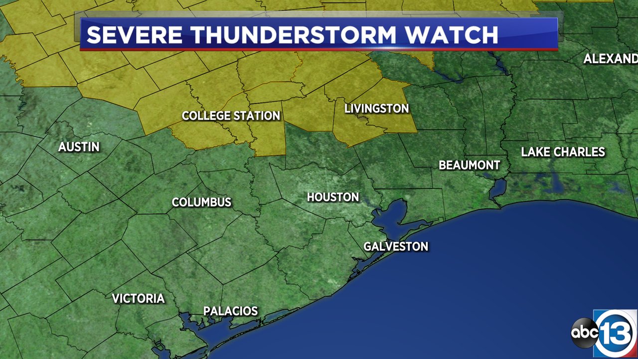 Houston Weather on Twitter: "A SEVERE THUNDERSTORM WATCH is in effect for the areas highlighted ...