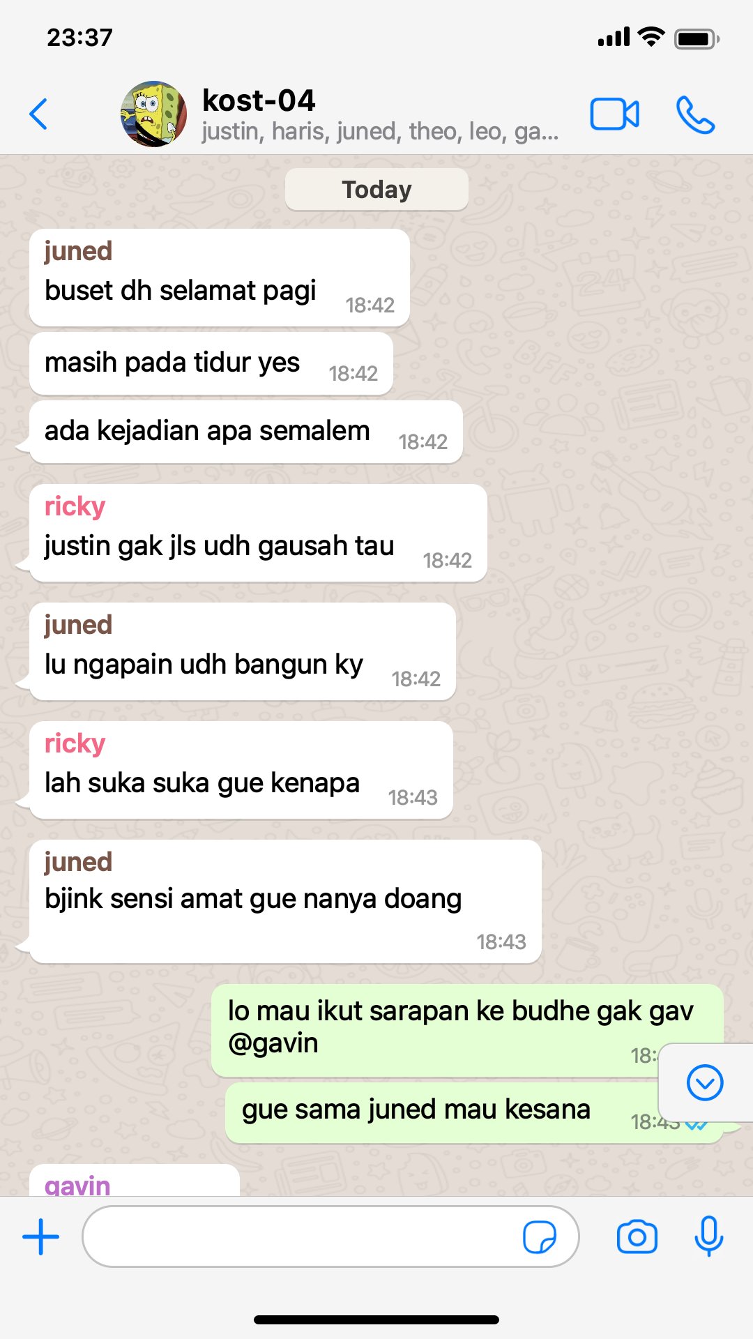 cia on Twitter: "8. selamat pagi juga juned (btw ini juned gavin sama juan ada kelas pagi) https ...