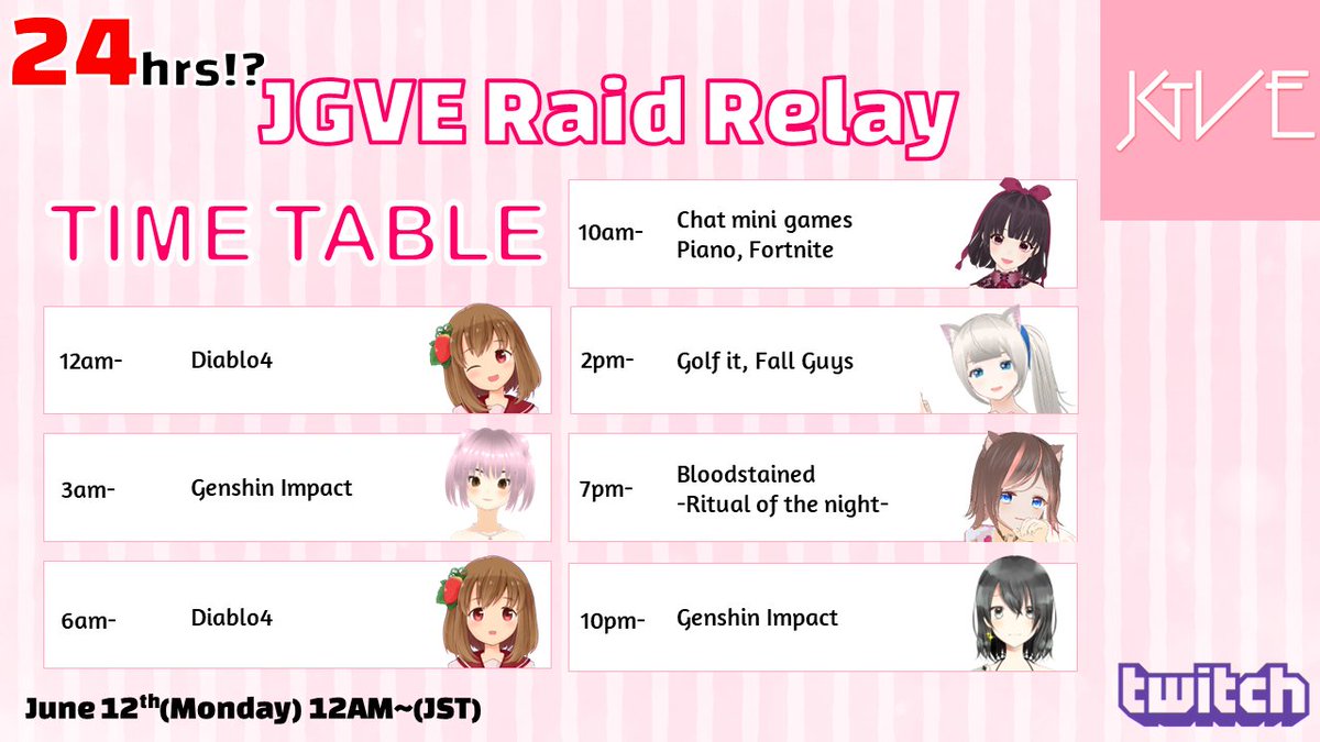 Haru_Haro🎀🎹Twitch JP Vtuber on Twitter: "🎀Raid Relay for JGVE 2nd Anniversary🎀 ⏰June 12th JST ...