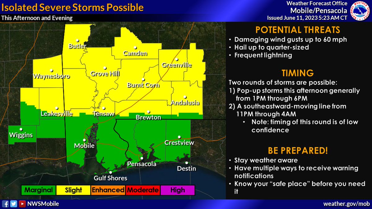 Nws Mobile On Twitter Isolated Severe Storms Can Be Expected This