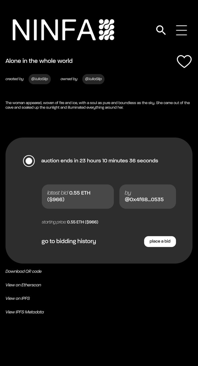 Julia Slip on Twitter: "🔥New auction on @Ninfa_io🔥 tosca_nu makes a bid on "Alone in the whole ...