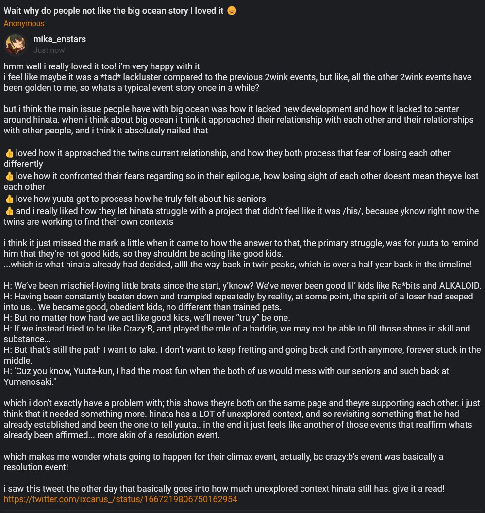 mika @ HiYuSo Alliance on Twitter: "Wait why do people not like the big ocean story I loved it 😞 ...