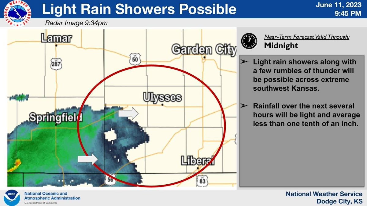 NWS Dodge City on Twitter: "9:34 pm Update: Light rain showers along with a few rumbles of ...