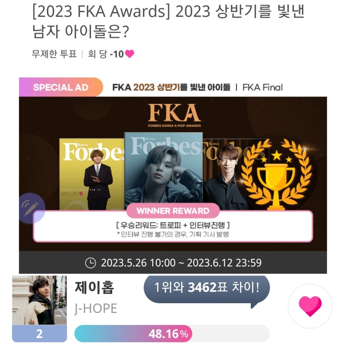 SaNu¹⁷¹⁰²⁰²⁴ on Twitter: "RT @VoteForJhopeKR: 7. 아챔 2023 FKA Awards] 2023 상반기를 빛낸 남자 아이돌은? 📍http ...
