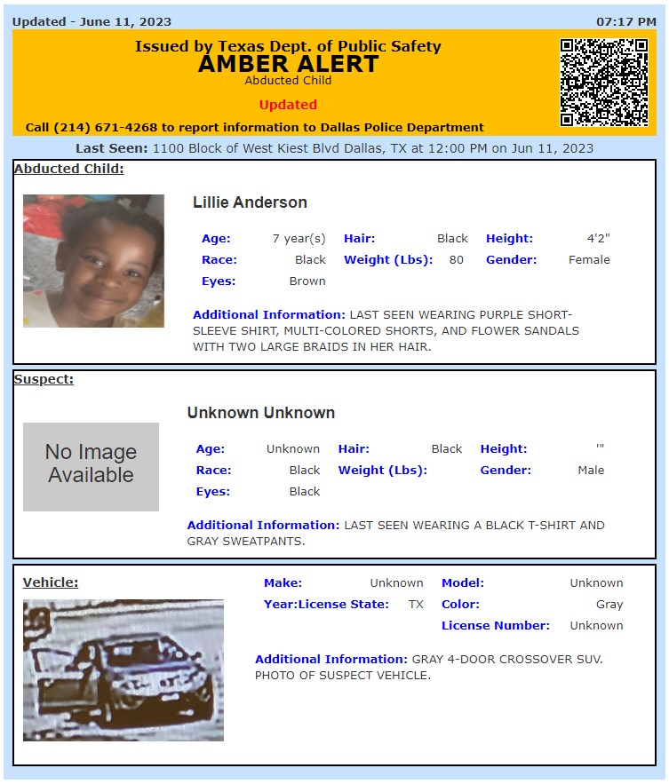 Texas Alerts On Twitter Active Amber Alert For Lillie Anderson From
