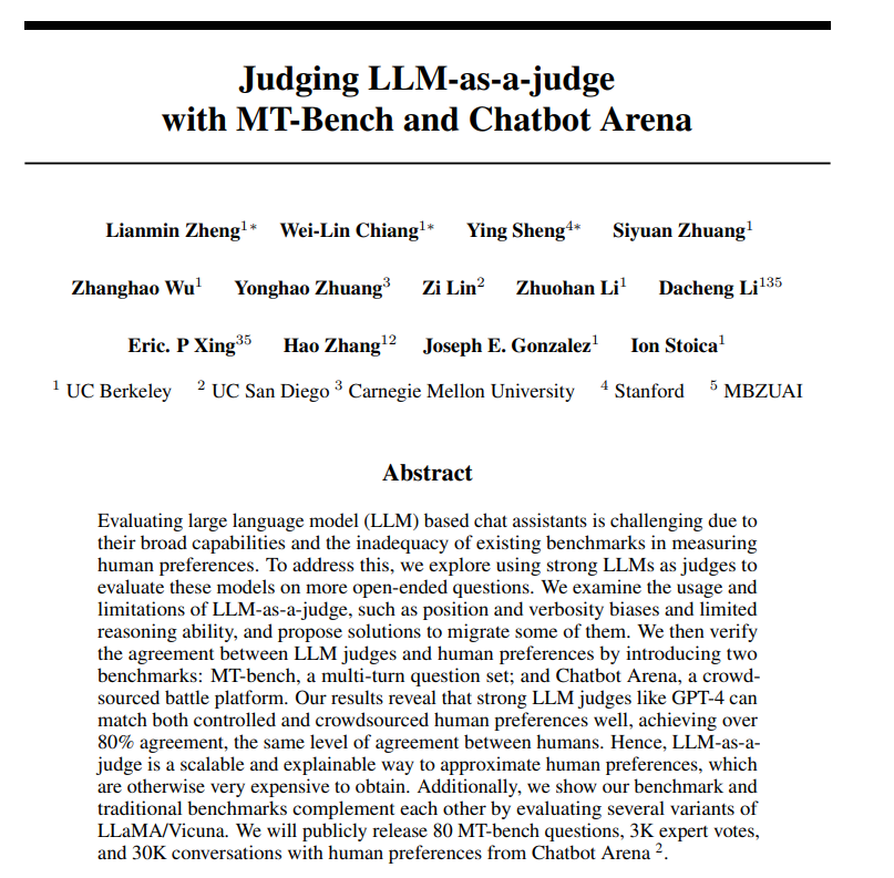 Aran Komatsuzaki on Twitter: "Judging LLM-as-a-judge with MT-Bench and Chatbot Arena Shows that ...