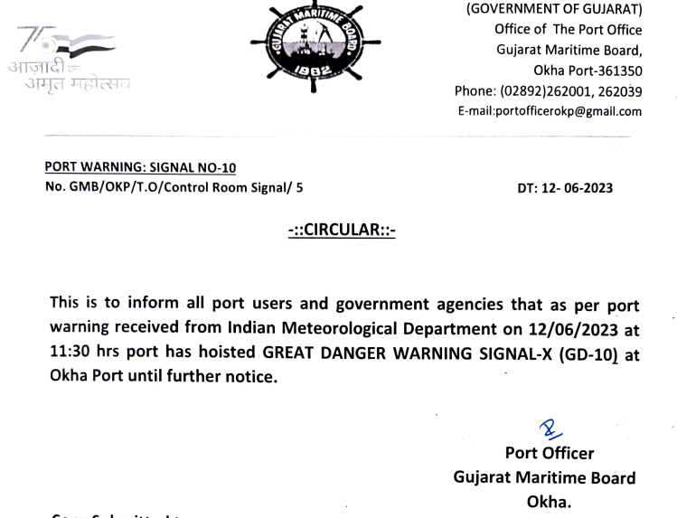 Great Danger Warning Signal 10 at Okha and Kandla Ports | DeshGujarat