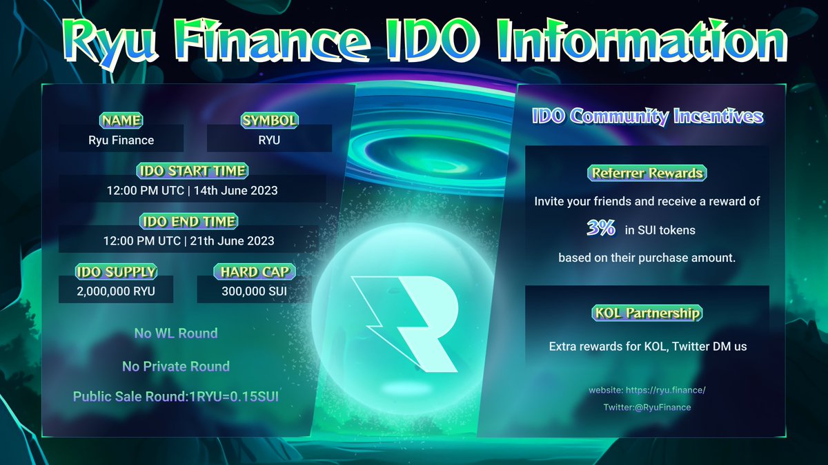 SuiInsights.sui 💧 on Twitter: "RyuFinance IDO Start Time: 12:00PM UTC | 14th June 2023 👉 HardCap ...