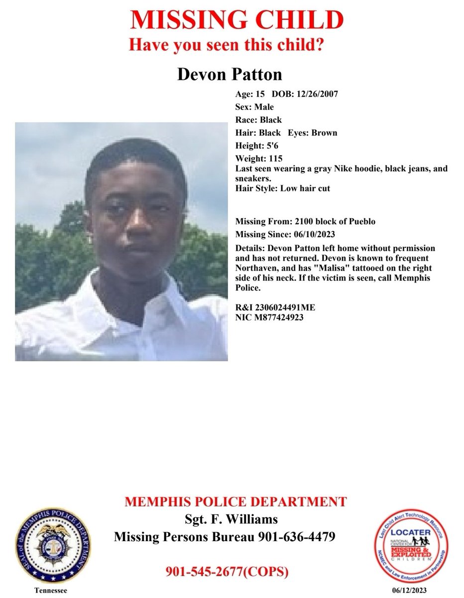 Memphis Police Dept on Twitter: "Devon Patton has been located"