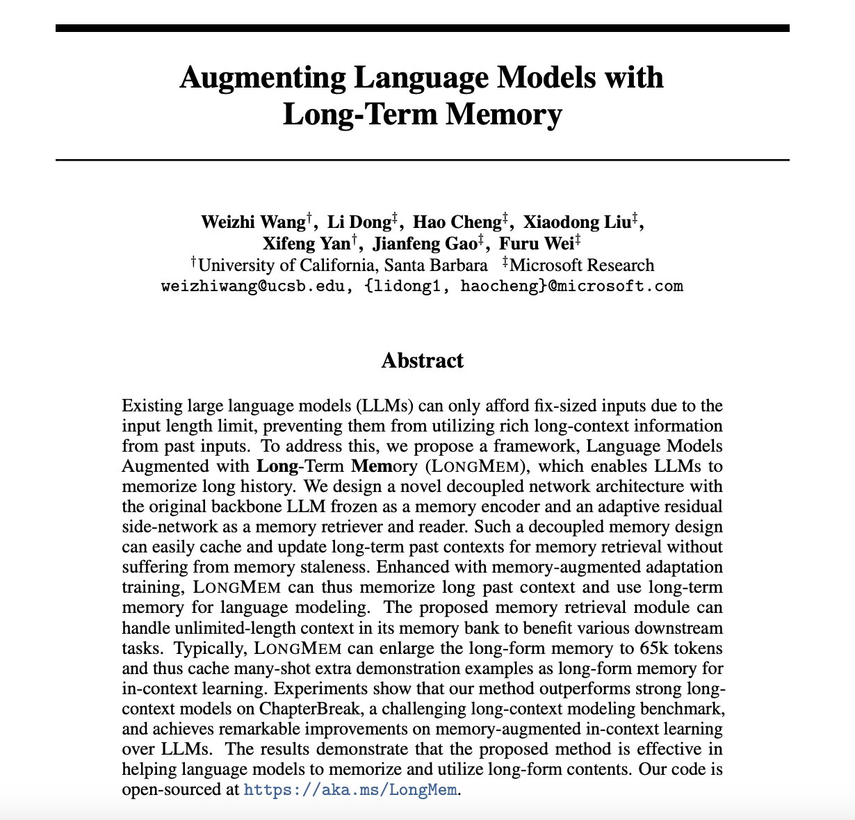 Long Term Memory Examples
