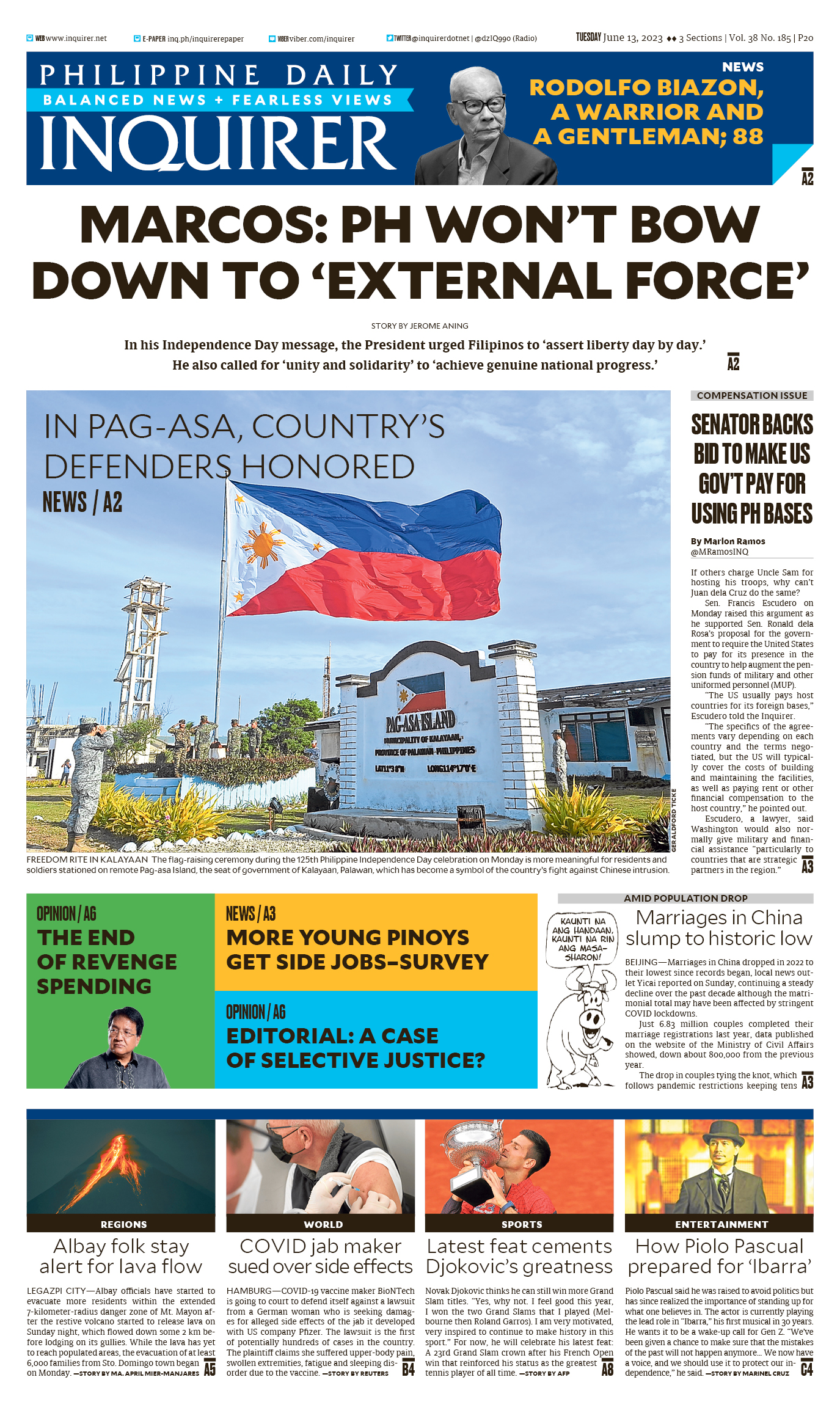 Inquirer on Twitter: "Today's Inquirer front page (June 13, 2023). More at https://t.co ...