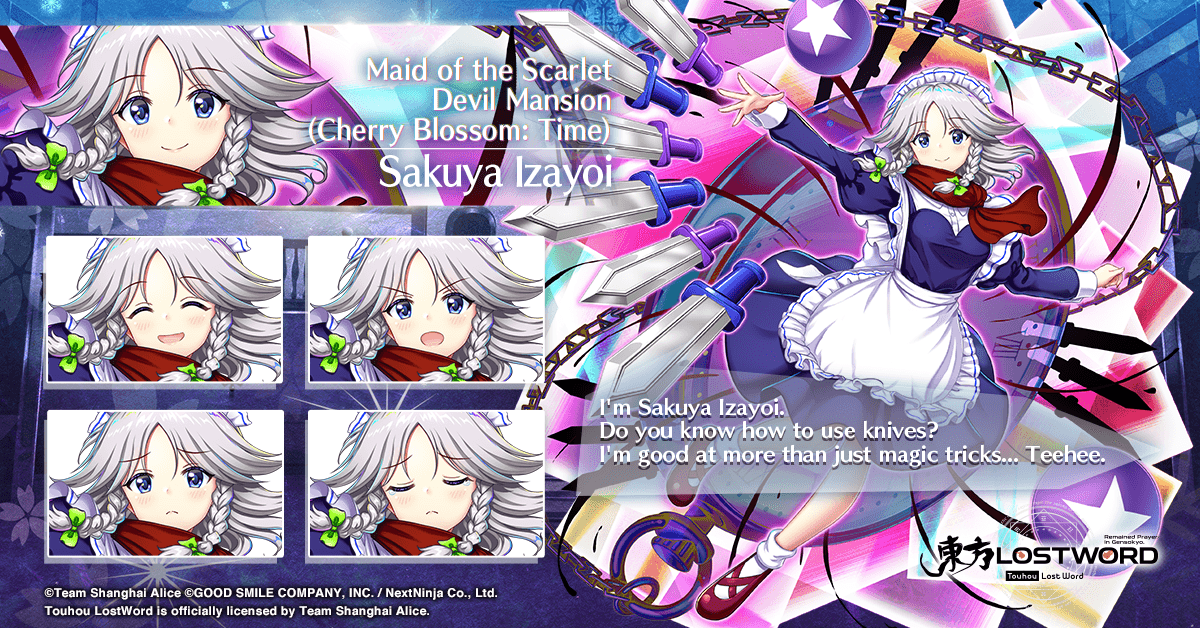 Touhou LostWord on Twitter: "Hi Friends, Along with (A7A), Sakuya Izayoi (A7B) is coming to ...