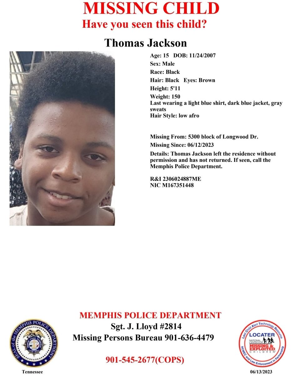 Memphis Police Dept On Twitter Have You Seen Thomas Jackson Thomas