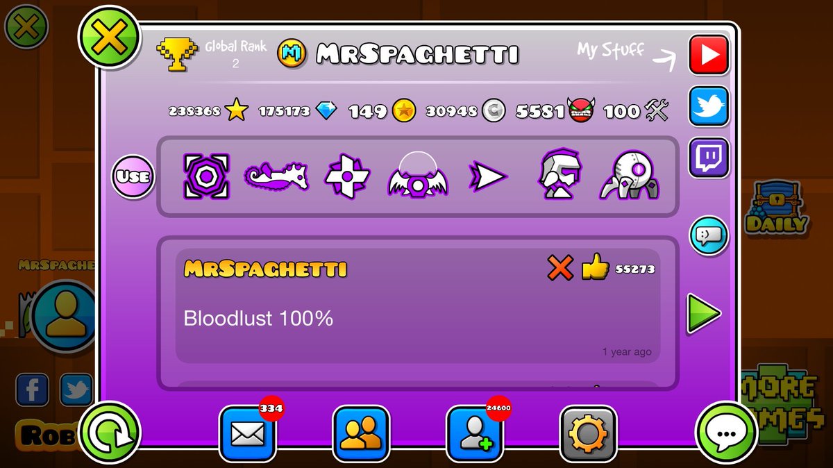 Geometry Dash Today on Twitter: "With "End of the Road" receiving a feature rating, MrSpaghetti ...