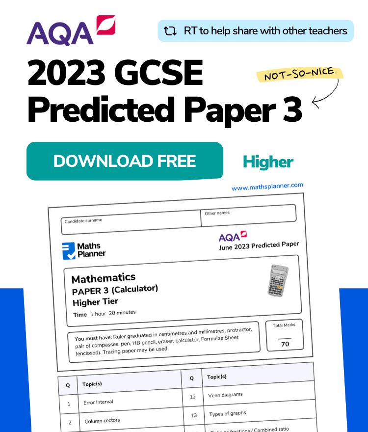 Maths Planner on Twitter: "Here it is! (Sorry it's a late one 😅) AQA Predicted Paper 3 Higher 🎉 ...