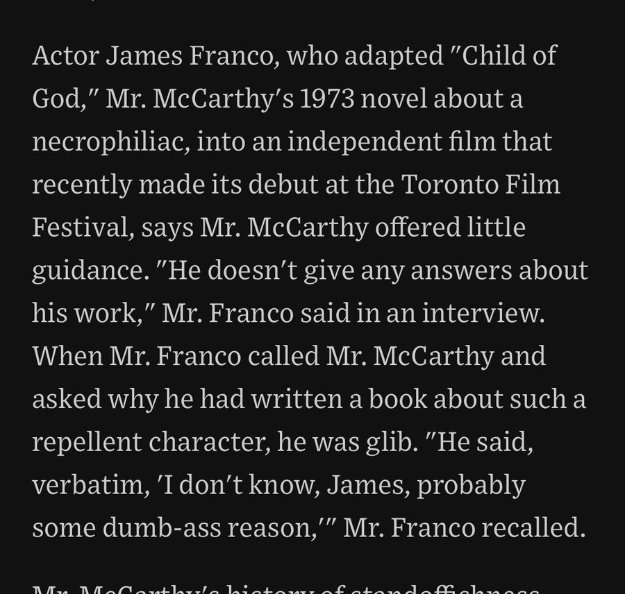 Evan Sandsmark on Twitter: "RIP Cormac McCarthy. Just to give you a glimpse of the treasure we ...