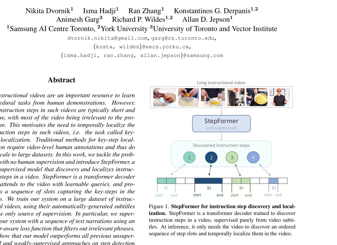 Daily AI Papers on Twitter: "StepFormer: Self-supervised Step Discovery and Localization in ...